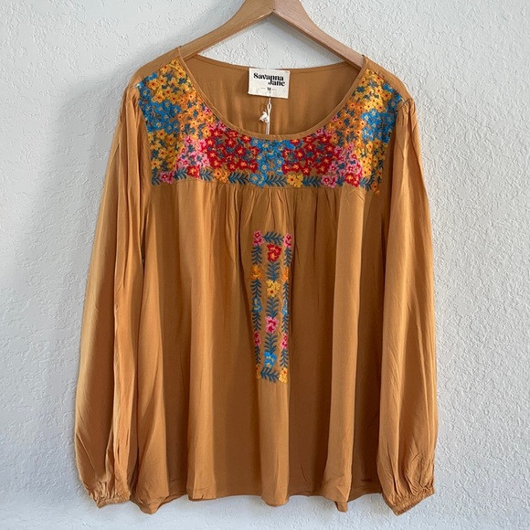 Savanna Jane | Tops | Nwt Savanna Jane Mustard Floral Embroidered ...